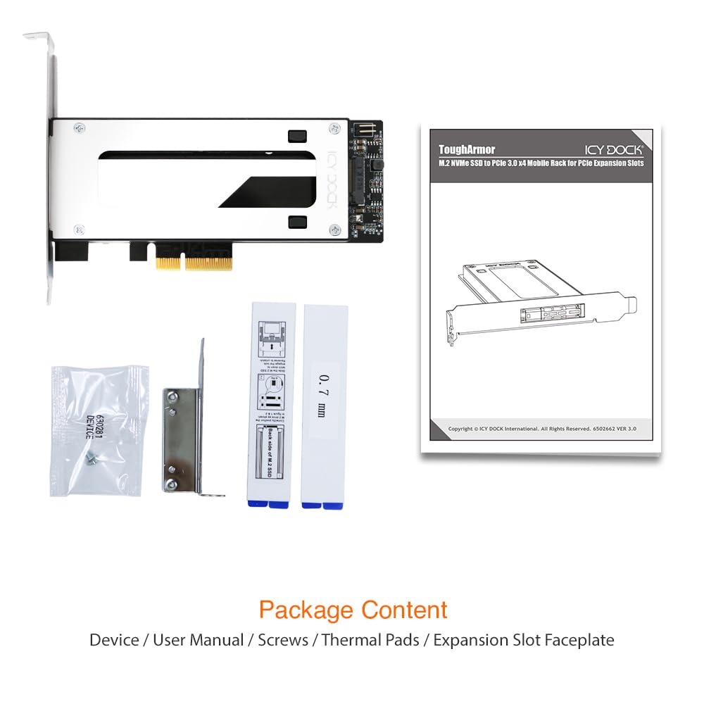 ICY DOCK M.2 NVMe SSD to PCIe 3.0/4.0 x4 Removable SSD Mobile Rack Adapter Card for PCIe Expansion Slot - ToughArmor MB840M2P-B