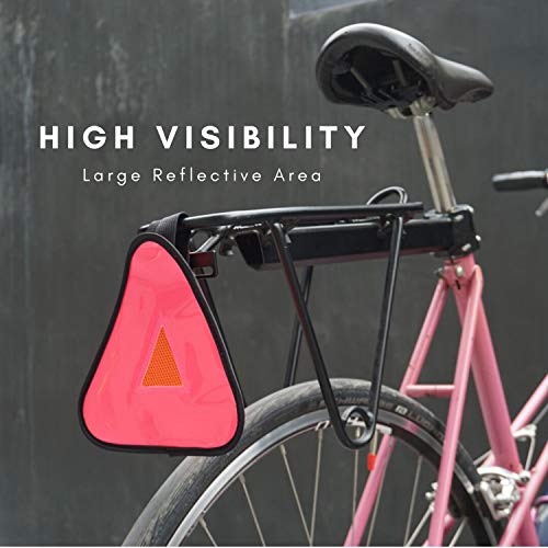 Vincita Reflective Yield Symbol with Hook and Loop Strap - High Visibility for Safety at Night - Safety Reflector for Bike Rack, Stroller, Backpack, Car Rack - Bicycle Reflective Accessories (Pink)