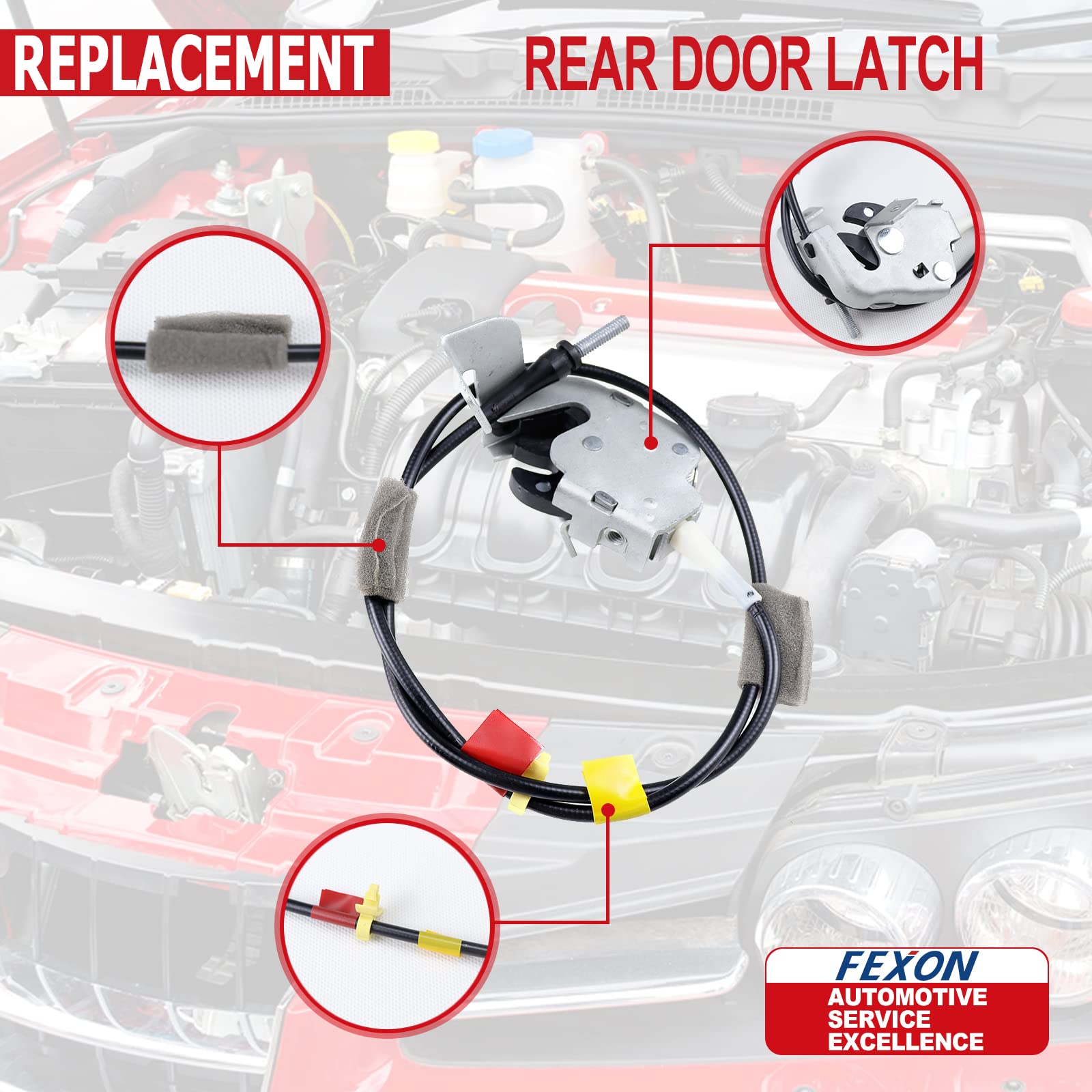 FEXON Rear Door Latch w/Cabel for Ford F150 1997-2004, Left and Right 2 Pack, Fit Rear Driver and Pasenger Doors and Upper Position 6L3Z-18264A26-A 6L3Z-18264A27-A