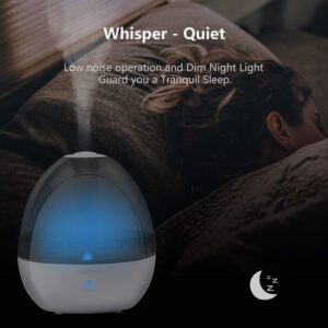 Cool Mist Humidifiers Whisper-Quiet, Humidifiers for Baby with High Low Mist, No Filter Humidifiers for Compact Rooms, Waterless Auto-Off, Night Light, 2L Capacity, ETL Approved