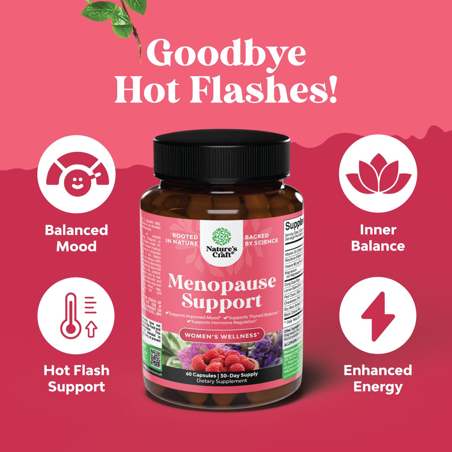 Complete Herbal Menopause Supplement for Women - Multibenefit Menopause Relief Hormone Balance for Night Sweats Mood and More with Dong Quai Vitex Chaste Berry and Black Cohosh - 30 Servings