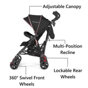 Dream On Me Volgo Twin Umbrella Stroller in Pink, Lightweight Double Stroller for Infant & Toddler, Compact Easy Fold, Large Storage Basket, Large and Adjustable Canopy