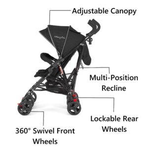 Dream On Me Volgo Twin Umbrella Stroller in Black, Lightweight Double Stroller for Infant & Toddler, Compact Easy Fold, Large Storage Basket, Large and Adjustable Canopy