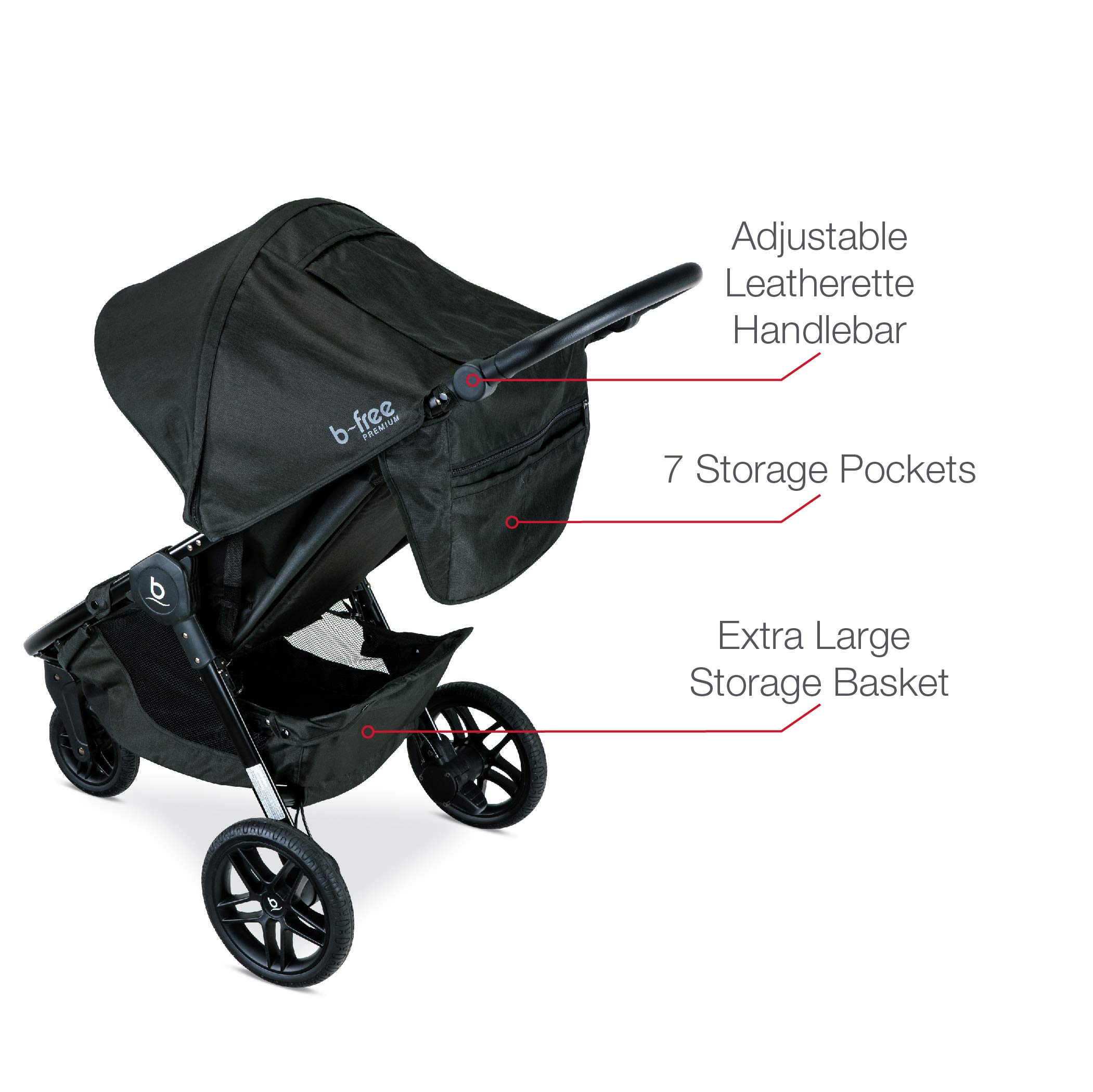 Britax B-Free Premium Stroller, Black Shimmer - Includes Adapters for Britax, Maxi Cosi, Cybex and Nuna Car Seats