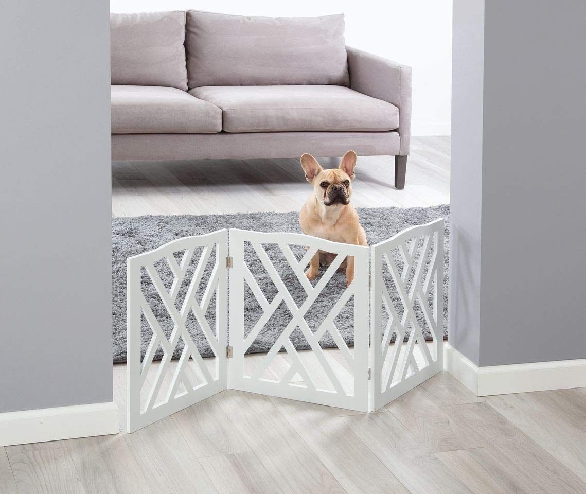 Adjustable 3 Section Indoor/Outdoor Wood Lattice Criss Cross Pet Gate