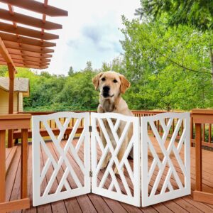 Adjustable 3 Section Indoor/Outdoor Wood Lattice Criss Cross Pet Gate