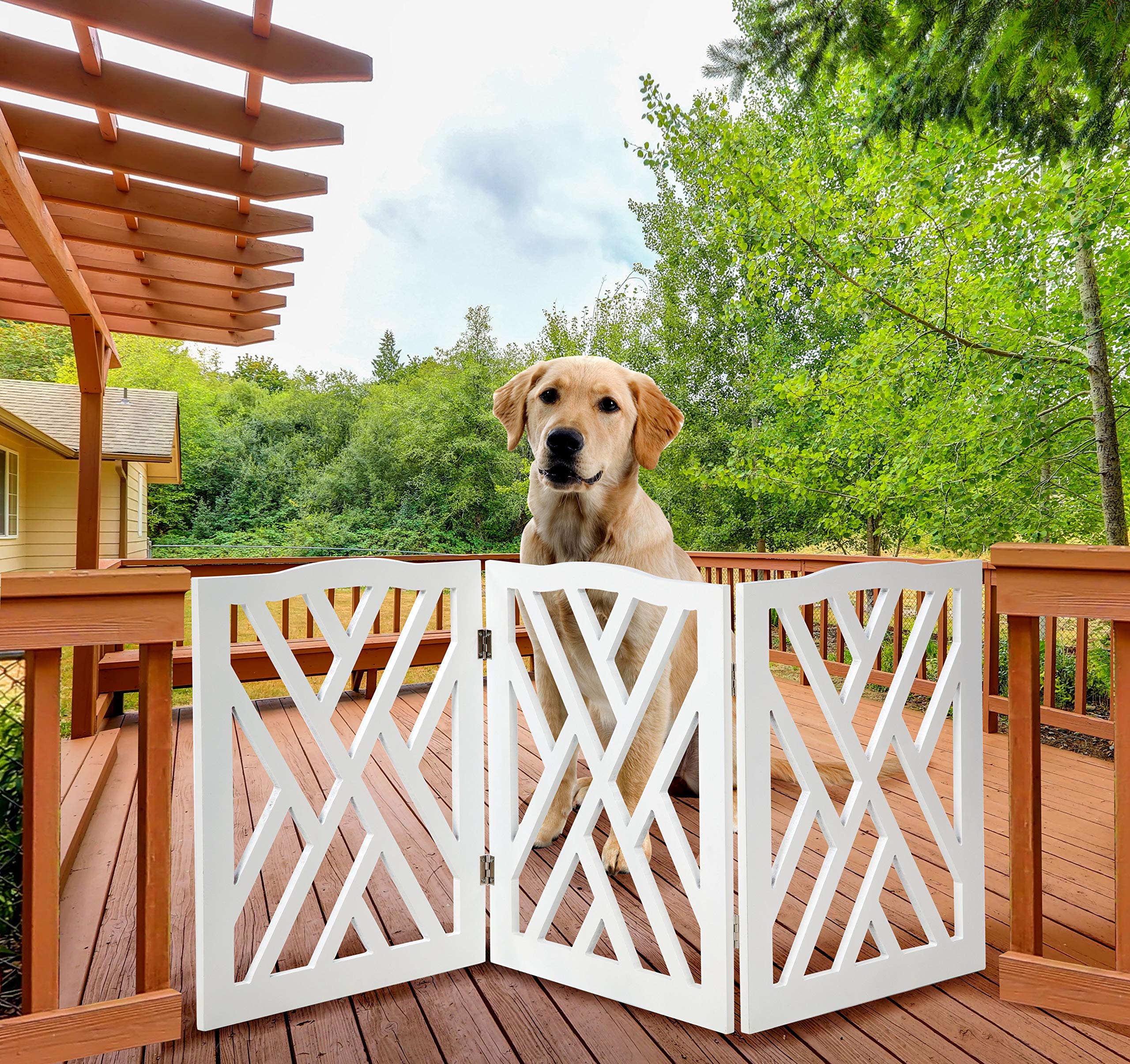 Adjustable 3 Section Indoor/Outdoor Wood Lattice Criss Cross Pet Gate