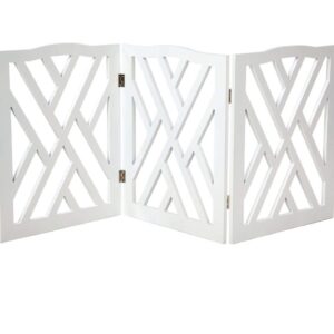 Adjustable 3 Section Indoor/Outdoor Wood Lattice Criss Cross Pet Gate