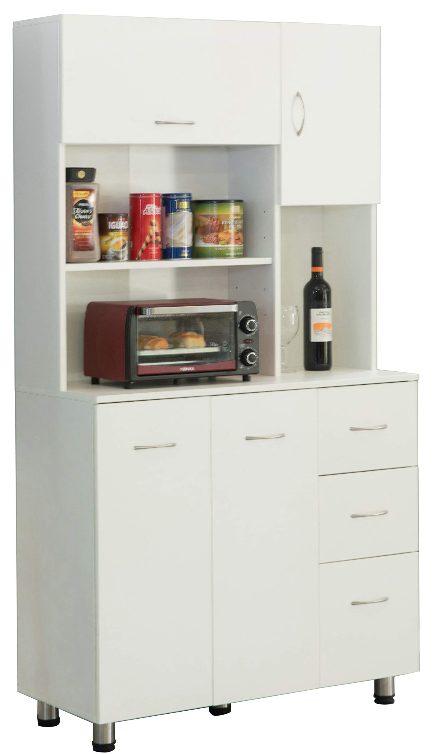 Basicwise Kitchen Pantry Storage Cabinet with Doors and Shelves, White