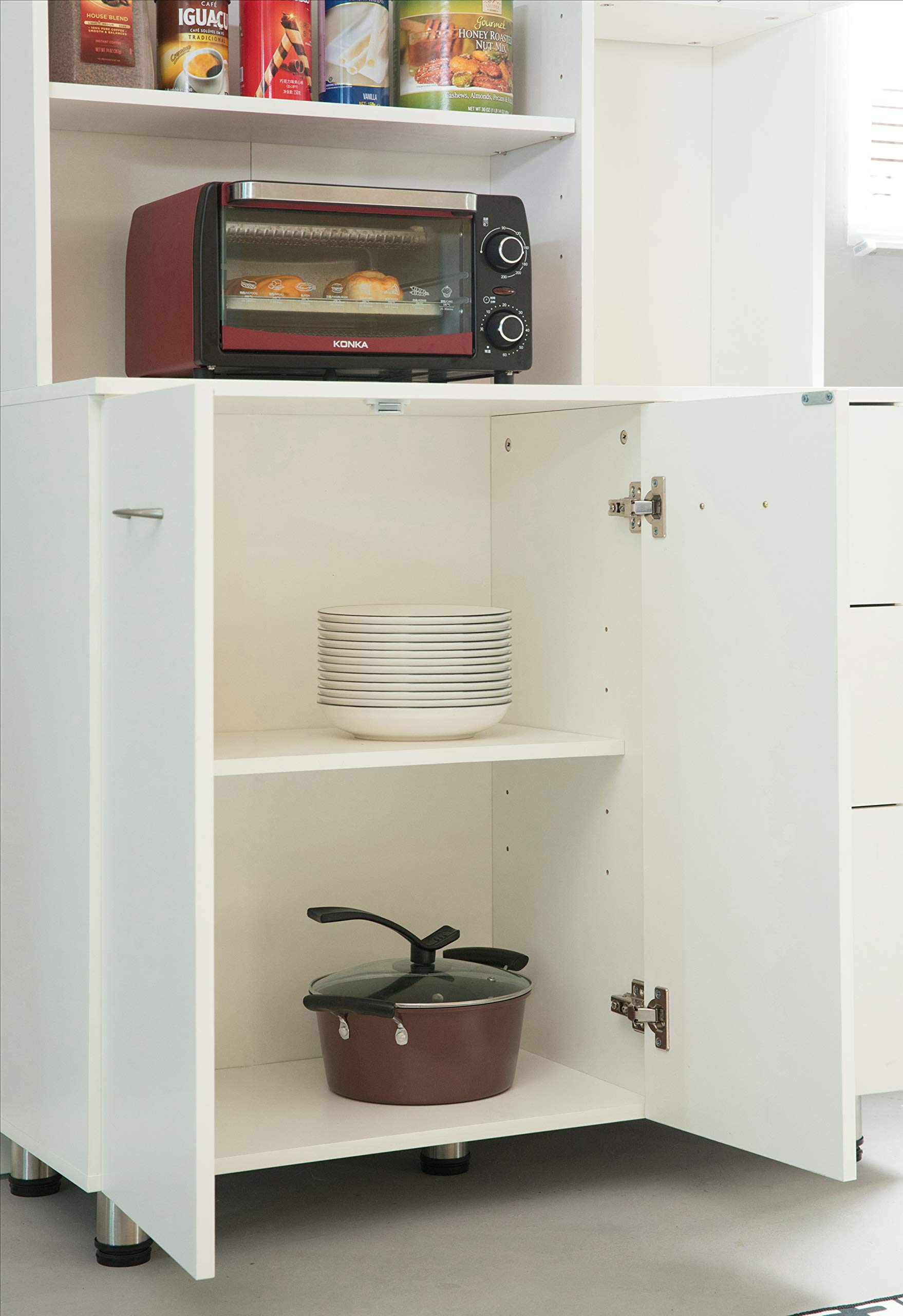 Basicwise Kitchen Pantry Storage Cabinet with Doors and Shelves, White