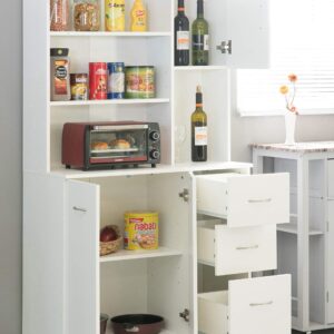 Basicwise Kitchen Pantry Storage Cabinet with Doors and Shelves, White