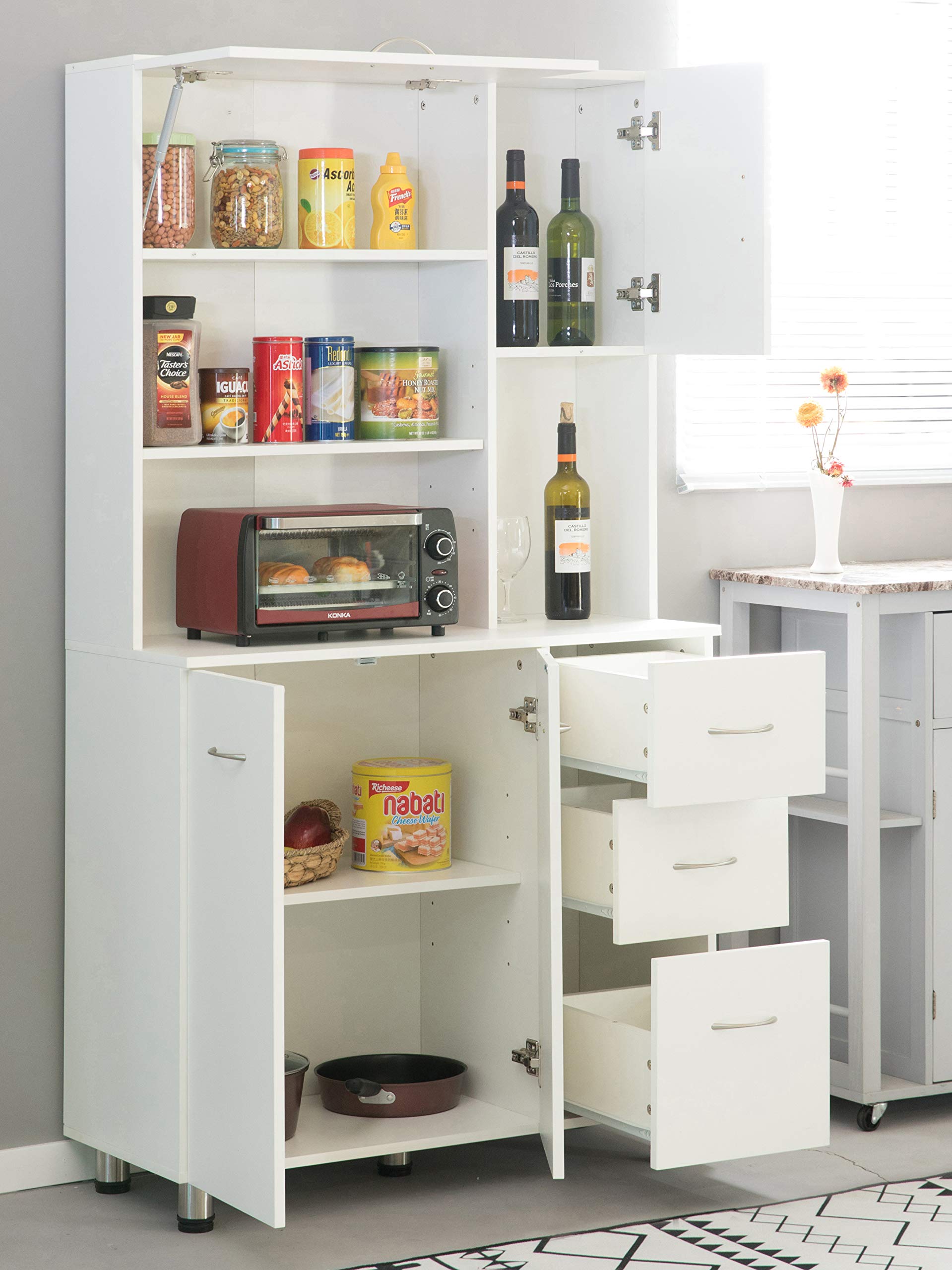 Basicwise Kitchen Pantry Storage Cabinet with Doors and Shelves, White