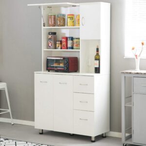 Basicwise Kitchen Pantry Storage Cabinet with Doors and Shelves, White