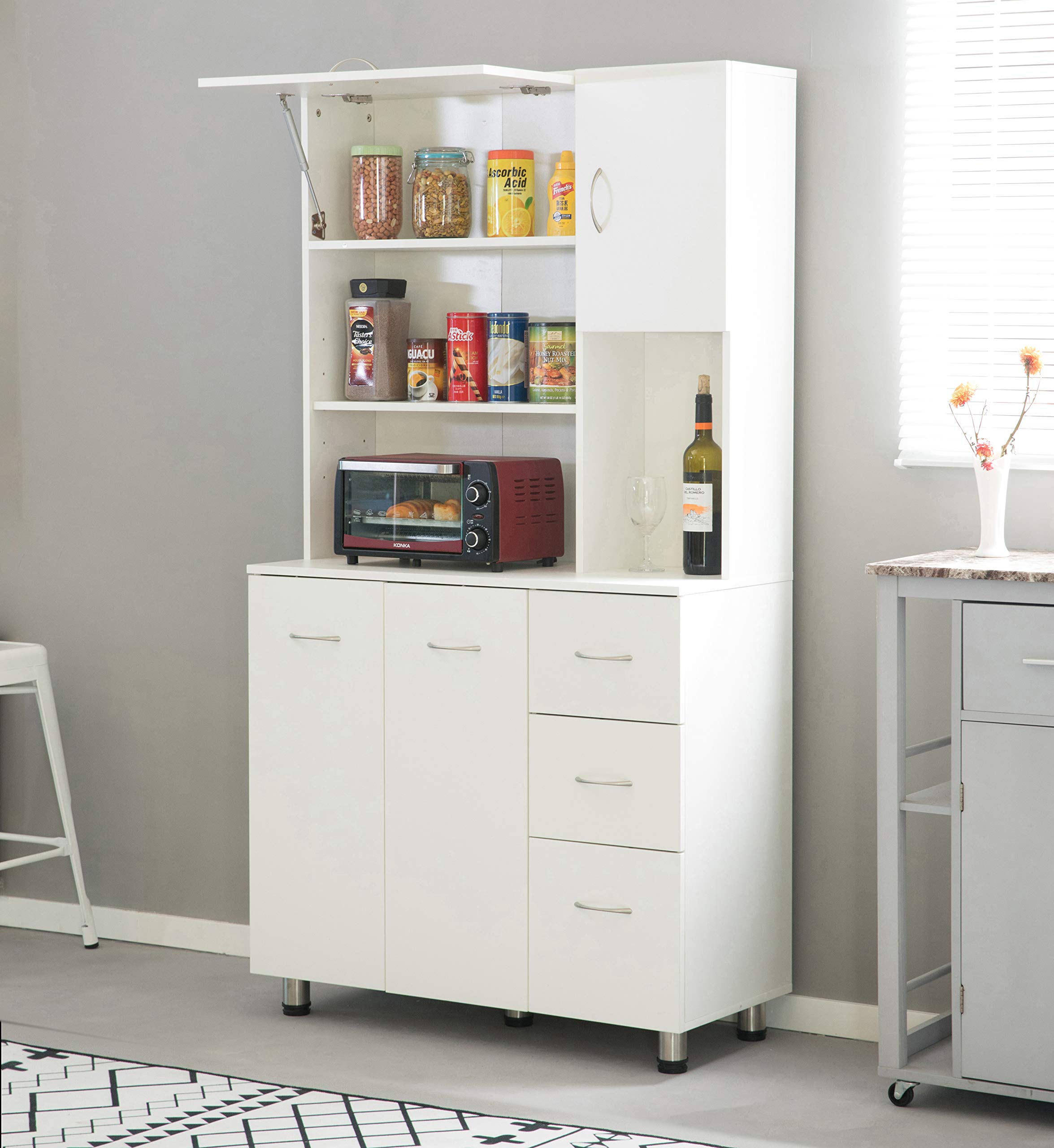 Basicwise Kitchen Pantry Storage Cabinet with Doors and Shelves, White