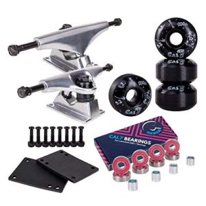 cal 7 129mm, 139mm skateboard trucks, wheels combo (silver trucks+ black interstellar wheels, 5 inch trucks)