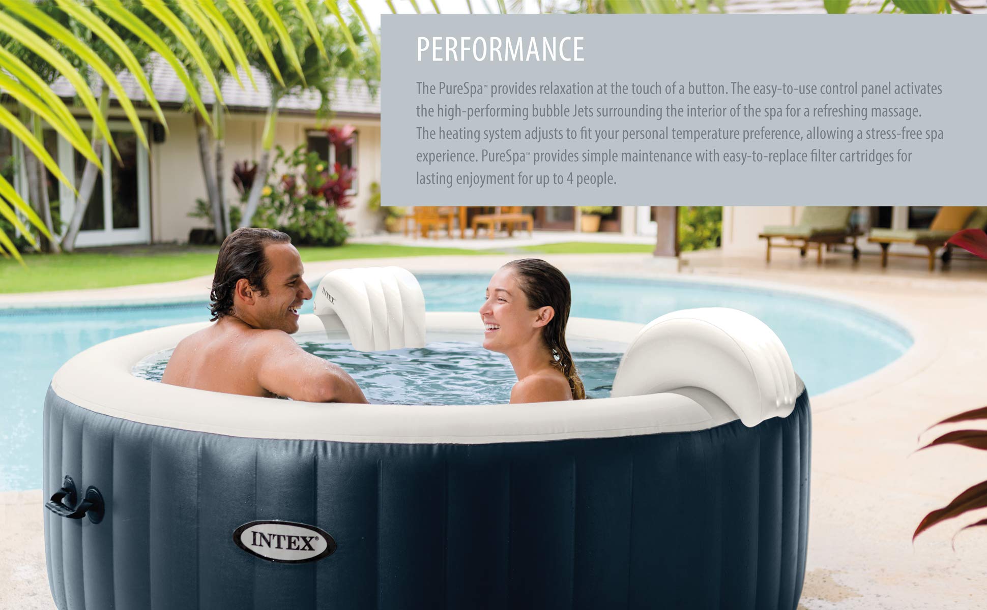 Intex 28431E PureSpa Plus 85in x 25in Outdoor Portable Inflatable 6 Person Round Hot Tub Spa with 170 Bubble Jets, Cover, Built in Heater Pump, and 2 Non-Slip Seats, Navy