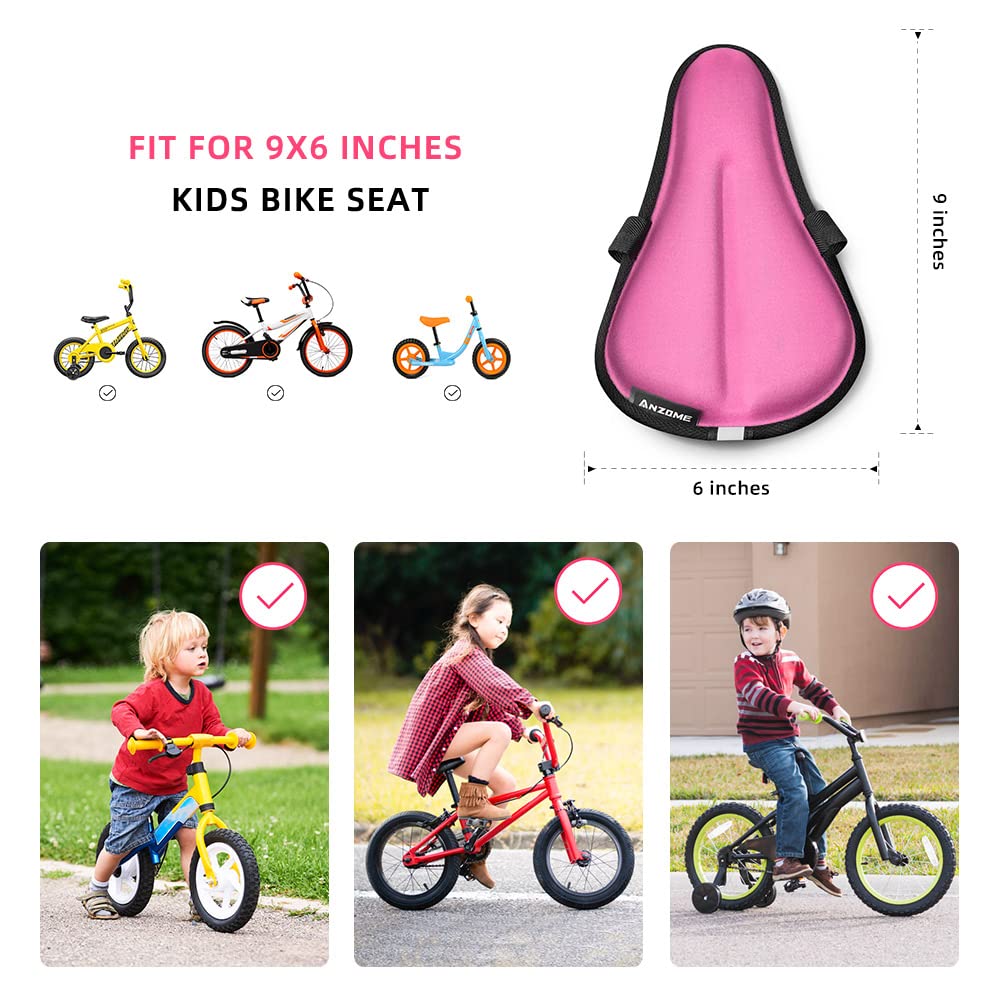 ANZOME Kids Bike Seat Cushion Cover, 9"x6" Memory Foam Child Bike Seat Cover Extra Soft Small Bicycle Saddle Pad, Kids Bicycle Seat Cover with Water&Dust Resistant Cover