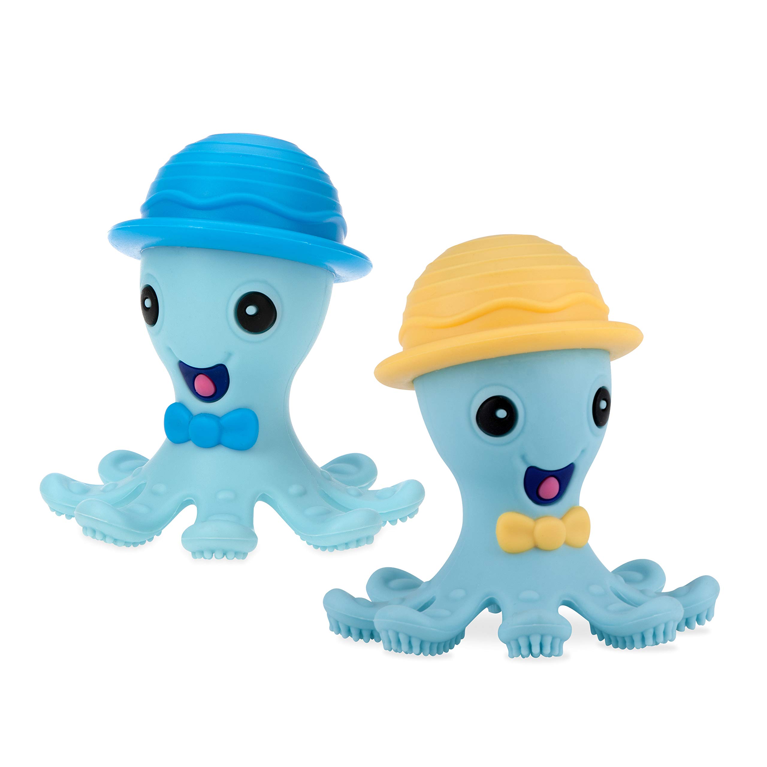 Nuby Silly Silicone Octopus Teethe with Soothing Massaging Bristles For Sore Gums, Yellow/Blue