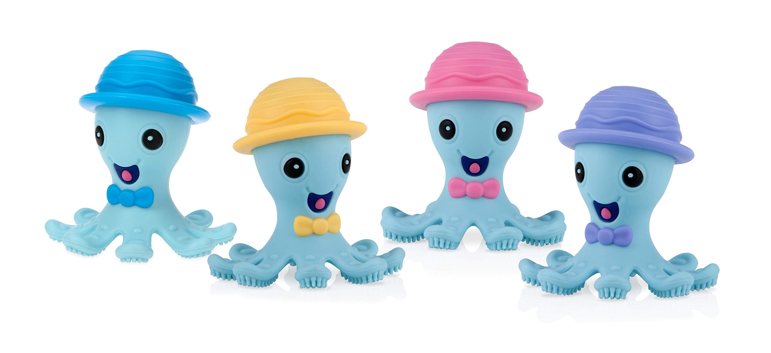 Nuby Silly Silicone Octopus Teethe with Soothing Massaging Bristles For Sore Gums, Yellow/Blue