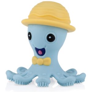 Nuby Silly Silicone Octopus Teethe with Soothing Massaging Bristles For Sore Gums, Yellow/Blue