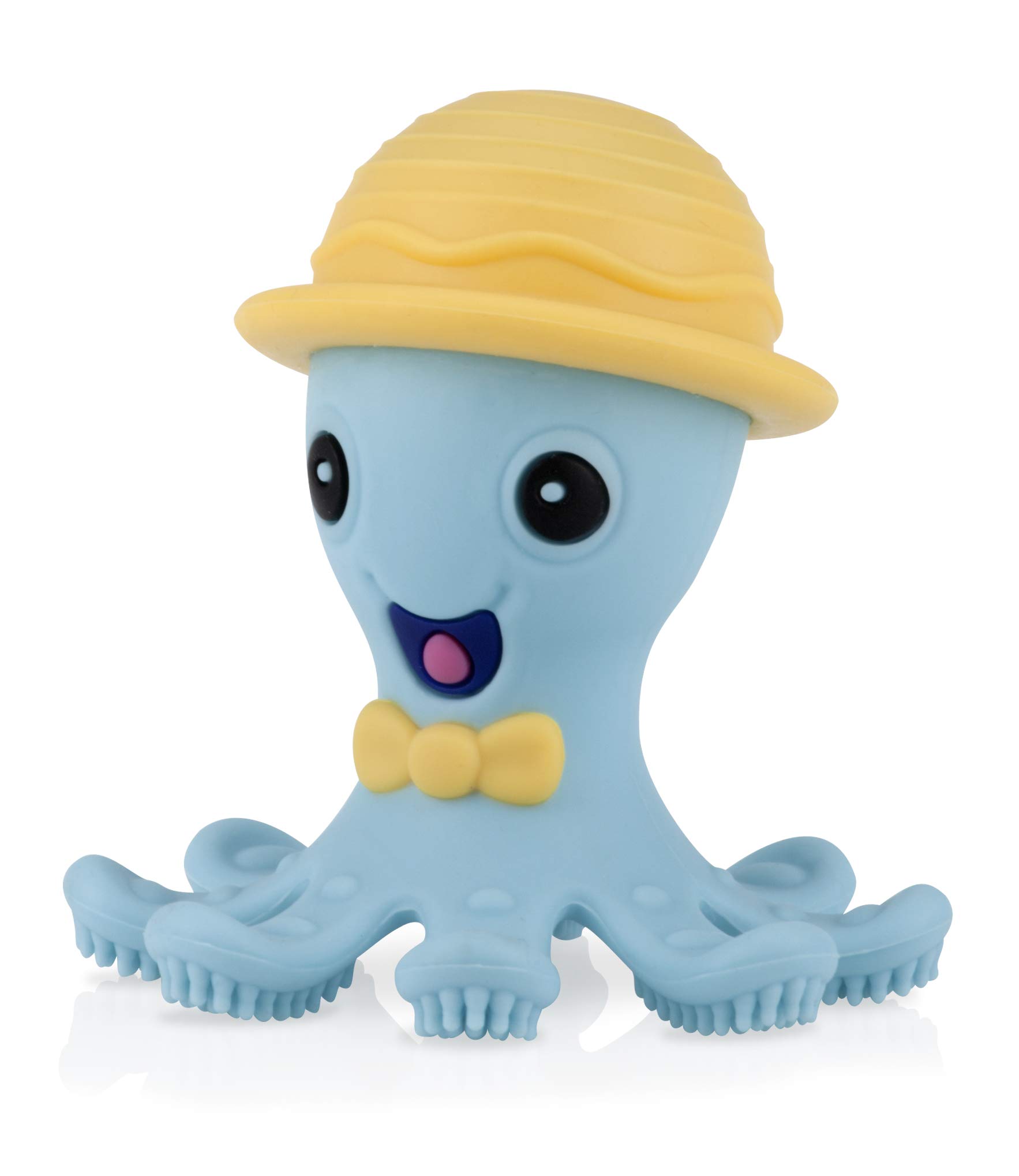 Nuby Silly Silicone Octopus Teethe with Soothing Massaging Bristles For Sore Gums, Yellow/Blue