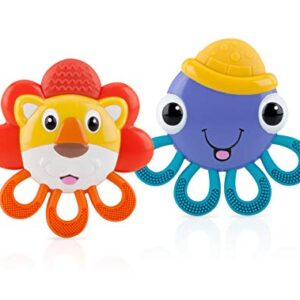 Nuby Vibe-eez Vibrating Teether - Battery Powered - Textured Surface and Easy to Grasp Toy for Baby Teething Relief - 3+ Months - Lion