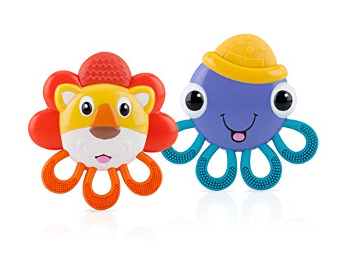 Nuby Vibe-eez Vibrating Teether - Battery Powered - Textured Surface and Easy to Grasp Toy for Baby Teething Relief - 3+ Months - Lion