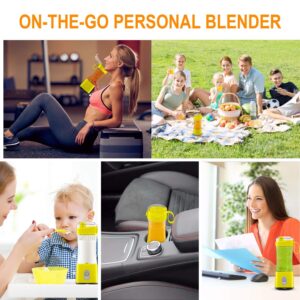 Portable Blender, Personal USB Rechargeable Juice Cup for Smoothie and Protein Shakes Mini Handheld Fruit Mixer 13Oz Bottle for Travel Gym Home Office Sports Outdoors Yellow