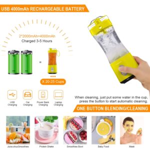 Portable Blender, Personal USB Rechargeable Juice Cup for Smoothie and Protein Shakes Mini Handheld Fruit Mixer 13Oz Bottle for Travel Gym Home Office Sports Outdoors Yellow