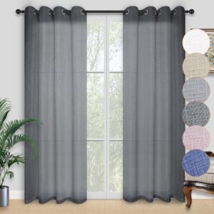 kinryb dark grey linen sheer curtains 95 inch length for living room soft grommet top extra long semi sheer window treatment privacy curtain sets for bedroom dark grey 52”w x 95”l 2 pieces