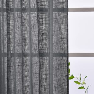 Kinryb Dark Grey Linen Sheer Curtains 95 inch Length for Living Room Soft Grommet Top Extra Long Semi Sheer Window Treatment Privacy Curtain Sets for Bedroom Dark Grey 52”W x 95”L 2 Pieces