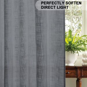 Kinryb Dark Grey Linen Sheer Curtains 95 inch Length for Living Room Soft Grommet Top Extra Long Semi Sheer Window Treatment Privacy Curtain Sets for Bedroom Dark Grey 52”W x 95”L 2 Pieces