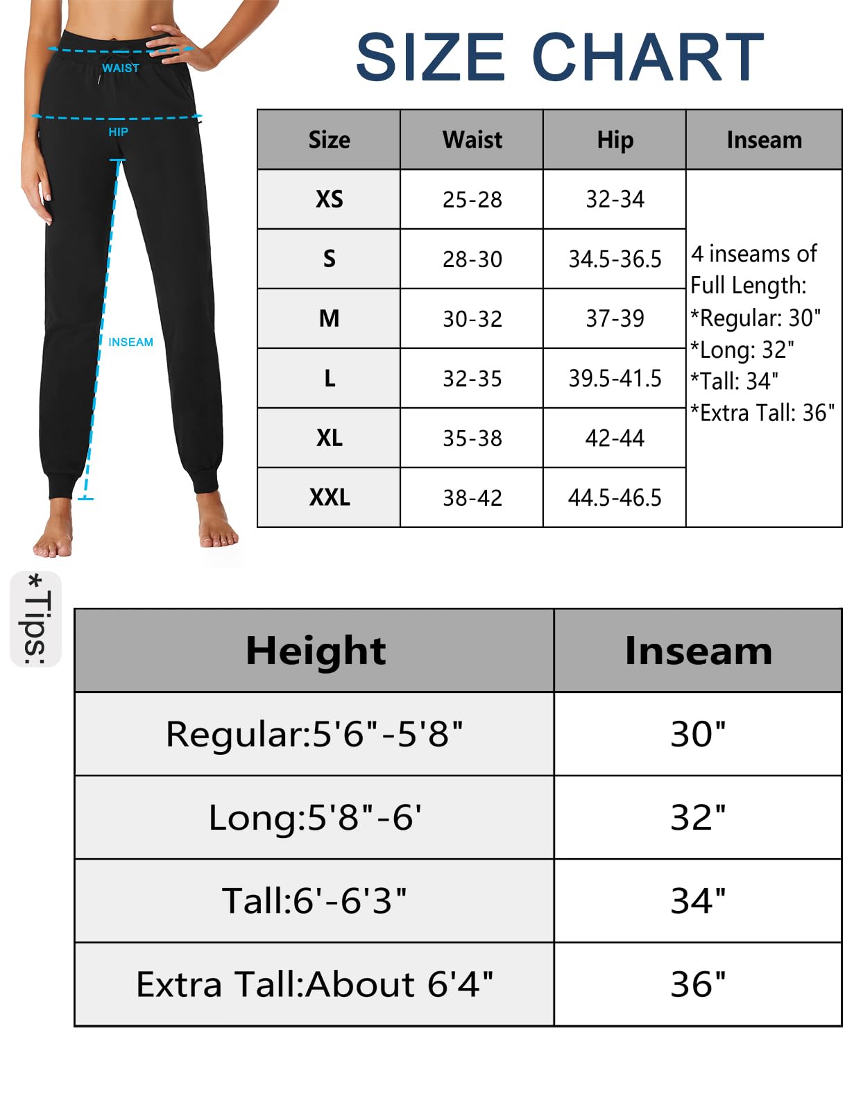 SEVEGO Lightweight Women's 34" Tall Inseam Cotton Soft Jogger with Zipper Pockets Cargo Pants Black Medium