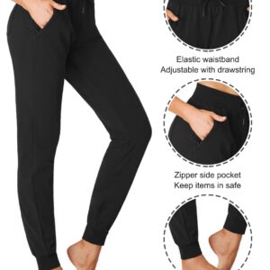 SEVEGO Lightweight Women's 34" Tall Inseam Cotton Soft Jogger with Zipper Pockets Cargo Pants Black Medium