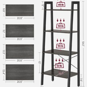 VASAGLE Ladder Shelf, 4-Tier Bookshelf, Storage Rack, Bookcase with Steel Frame, for Living Room, Home Office, Kitchen, Bedroom, Industrial Style, Charcoal Gray and Black ULLS044B04