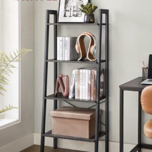 VASAGLE Ladder Shelf, 4-Tier Bookshelf, Storage Rack, Bookcase with Steel Frame, for Living Room, Home Office, Kitchen, Bedroom, Industrial Style, Charcoal Gray and Black ULLS044B04