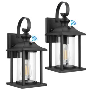 2-pack dusk to dawn sensor outdoor wall lantern, exterior wall mount light fixture with e26 base socket, 100% anti-rust aluminum waterproof porch light, clear glass matte black wall sconce for doorway