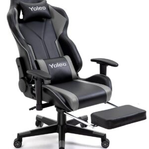 YOLEO Gaming Chair with Footrest High Back Computer Gaming Chair Ergonomic Office Chair with Mute Casters Adjustable Armrest Desk Chair Recliner Chair with Lumbar Support BIFMA Certified Black/Grey