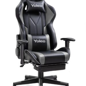 YOLEO Gaming Chair with Footrest High Back Computer Gaming Chair Ergonomic Office Chair with Mute Casters Adjustable Armrest Desk Chair Recliner Chair with Lumbar Support BIFMA Certified Black/Grey