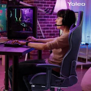 YOLEO Gaming Chair with Footrest High Back Computer Gaming Chair Ergonomic Office Chair with Mute Casters Adjustable Armrest Desk Chair Recliner Chair with Lumbar Support BIFMA Certified Black/Grey