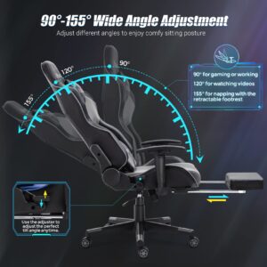 YOLEO Gaming Chair with Footrest High Back Computer Gaming Chair Ergonomic Office Chair with Mute Casters Adjustable Armrest Desk Chair Recliner Chair with Lumbar Support BIFMA Certified Black/Grey