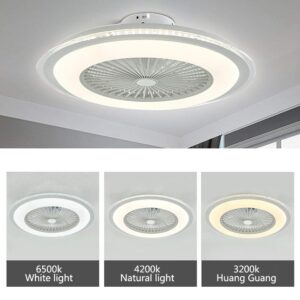 US DELIVER Ceiling Fan LED Fan Chandelier, 36 W, Ceiling Lighting, dimmable with Remote Control, Dimmable Adjustable Wind Speed, Modern Bedroom (White)