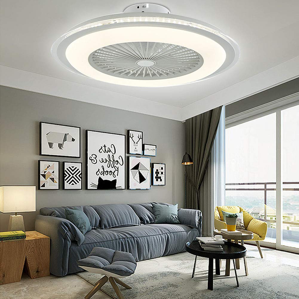 US DELIVER Ceiling Fan LED Fan Chandelier, 36 W, Ceiling Lighting, dimmable with Remote Control, Dimmable Adjustable Wind Speed, Modern Bedroom (White)