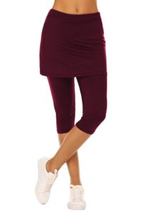 ekouaer capri skirt active tight pants performance cycling skirted leggings shorts skirt pants wine red