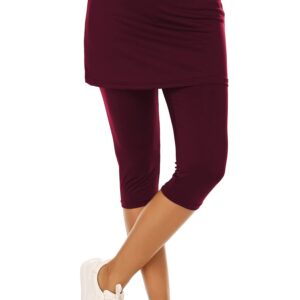 Ekouaer Capri Skirt Active Tight Pants Performance Cycling Skirted Leggings Shorts Skirt Pants Wine Red