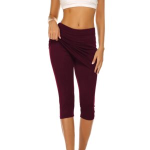 Ekouaer Capri Skirt Active Tight Pants Performance Cycling Skirted Leggings Shorts Skirt Pants Wine Red