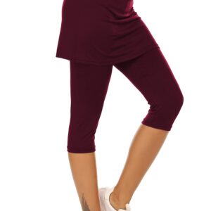 Ekouaer Capri Skirt Active Tight Pants Performance Cycling Skirted Leggings Shorts Skirt Pants Wine Red