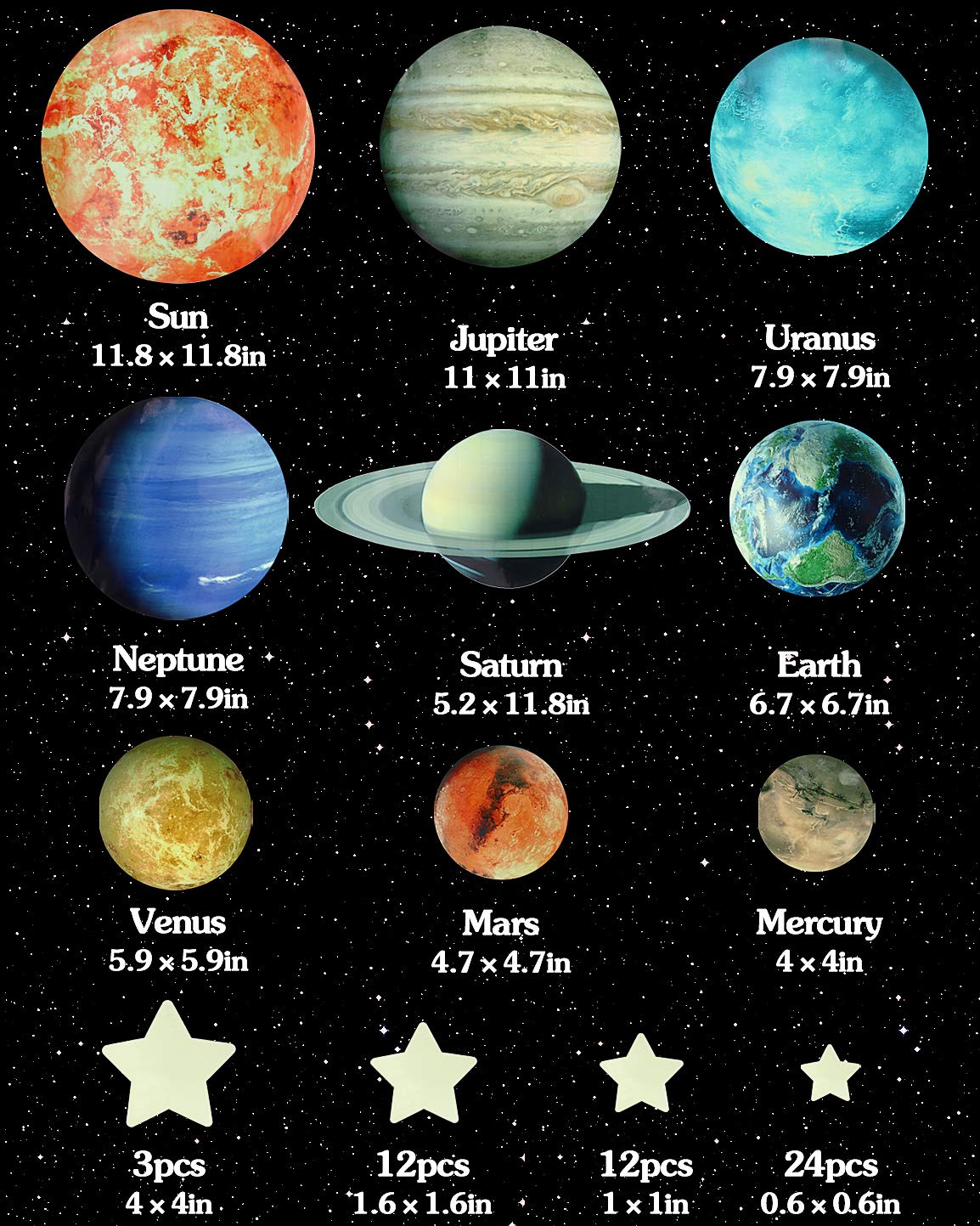 Glow in The Dark Planets Space Stars, Solar System Wall Stickers Birthday Christmas Gifts for Baby Boys Girls Kids Bedroom