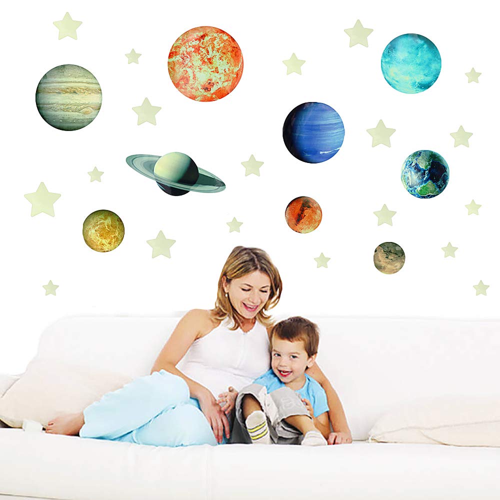 Glow in The Dark Planets Space Stars, Solar System Wall Stickers Birthday Christmas Gifts for Baby Boys Girls Kids Bedroom