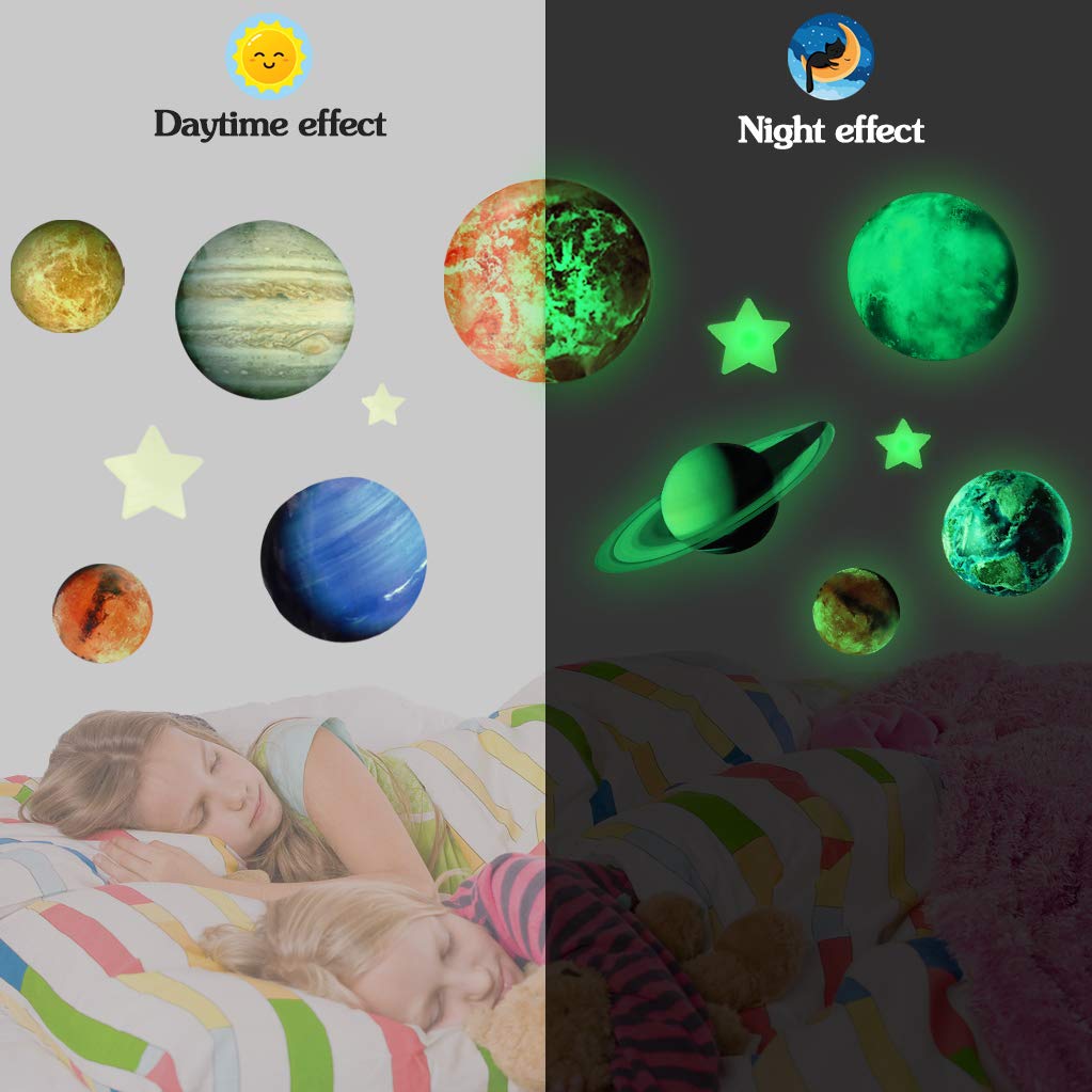 Glow in The Dark Planets Space Stars, Solar System Wall Stickers Birthday Christmas Gifts for Baby Boys Girls Kids Bedroom